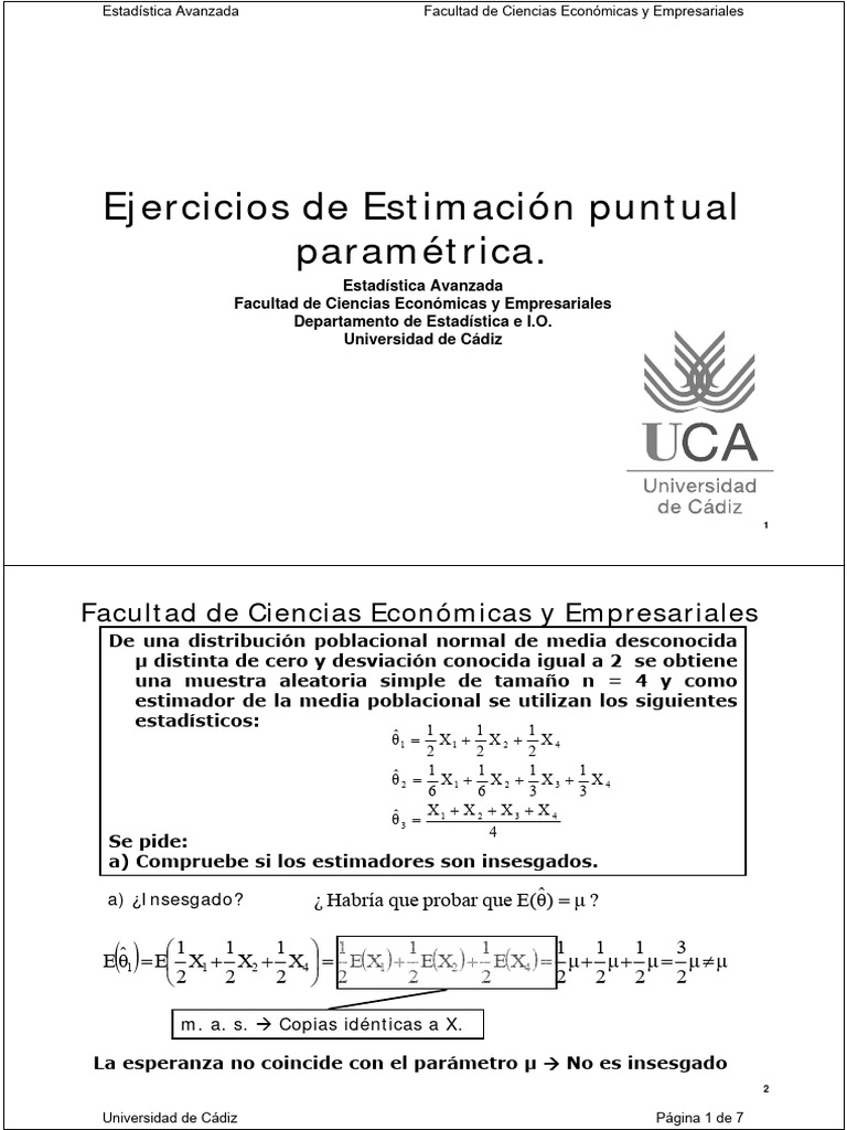 Ejercicios Estimacion Puntual | PDF | Estimador | Media