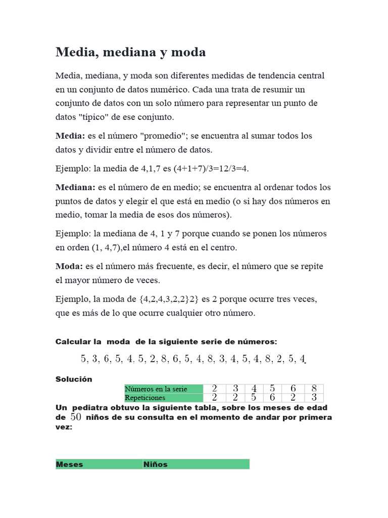 La Moda, Mediana y Media | PDF | Modo (Estadísticas) | Matemáticas