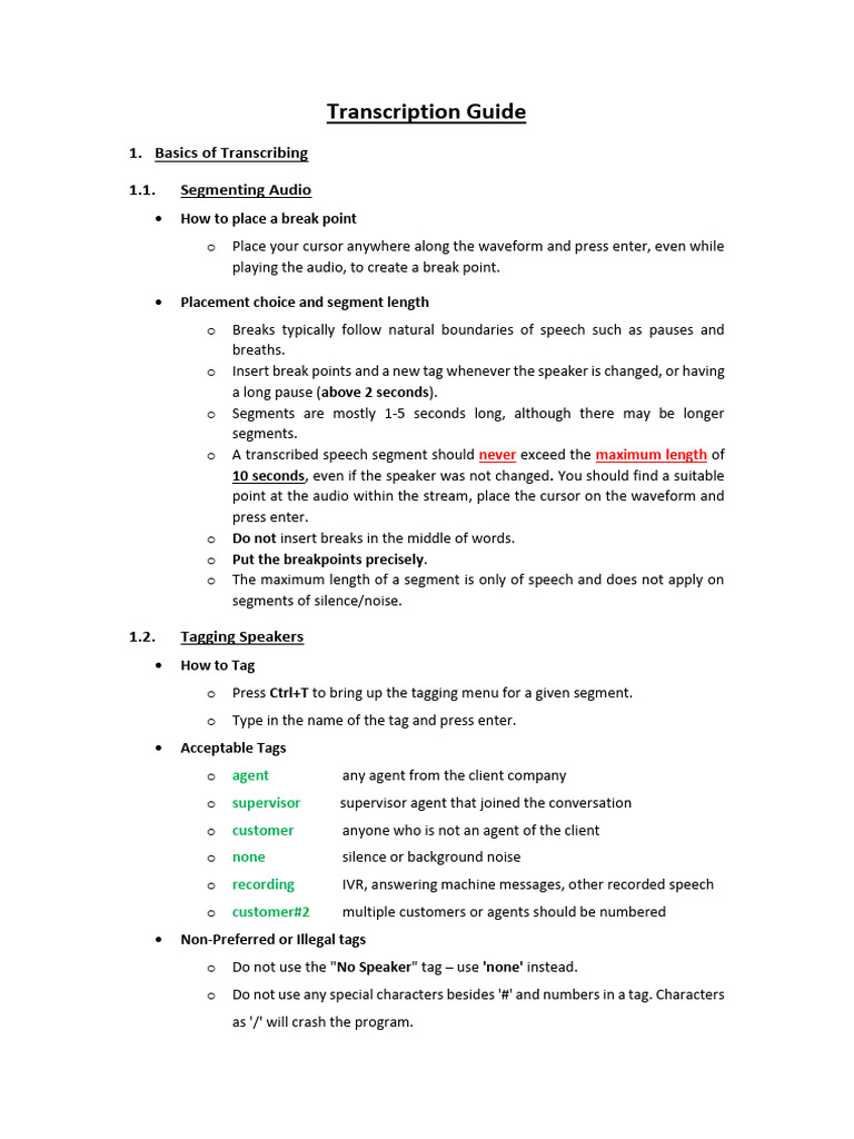 Transcription Guide 20171117 | PDF | English Language | Speech