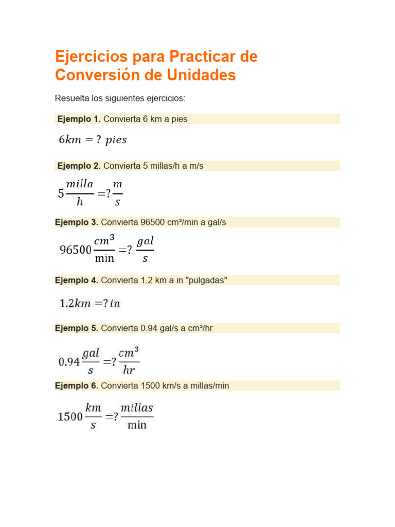 Ejercicios para Practicar de Conversión de Unidades | PDF