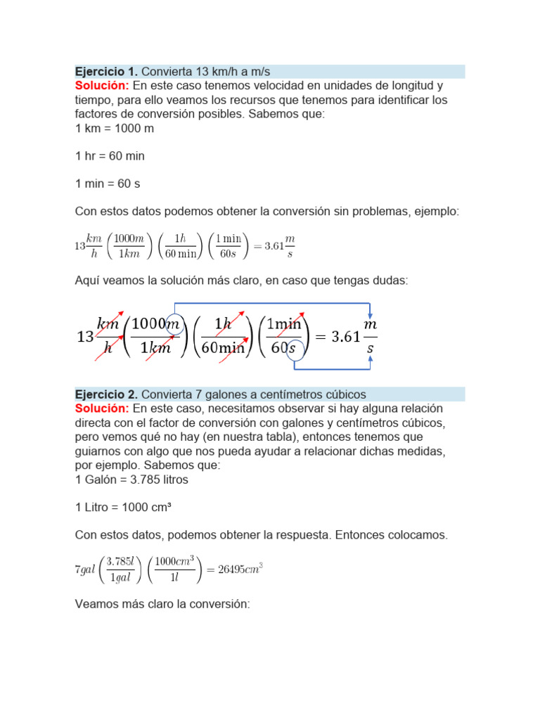Ejercicios en Clase de Transformacion de Unidades | PDF
