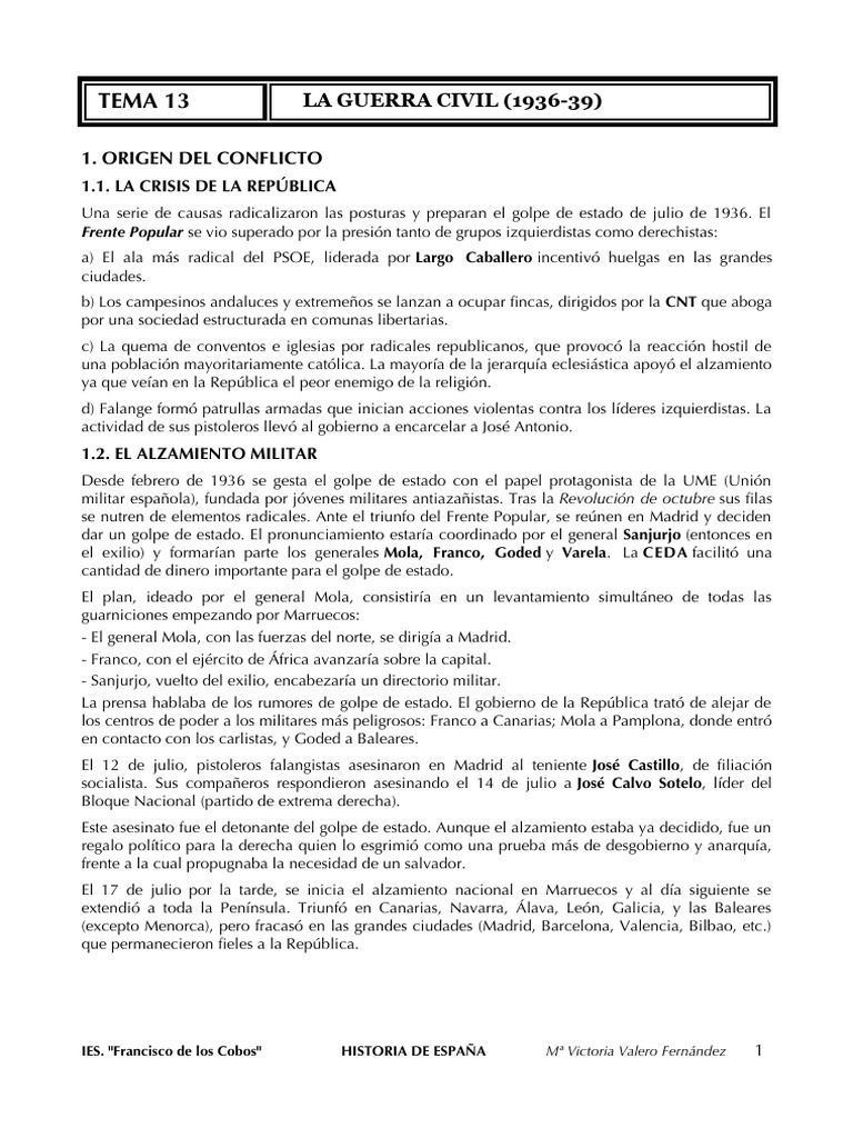 Tema 13 | PDF | Francisco franco | guerra civil Española