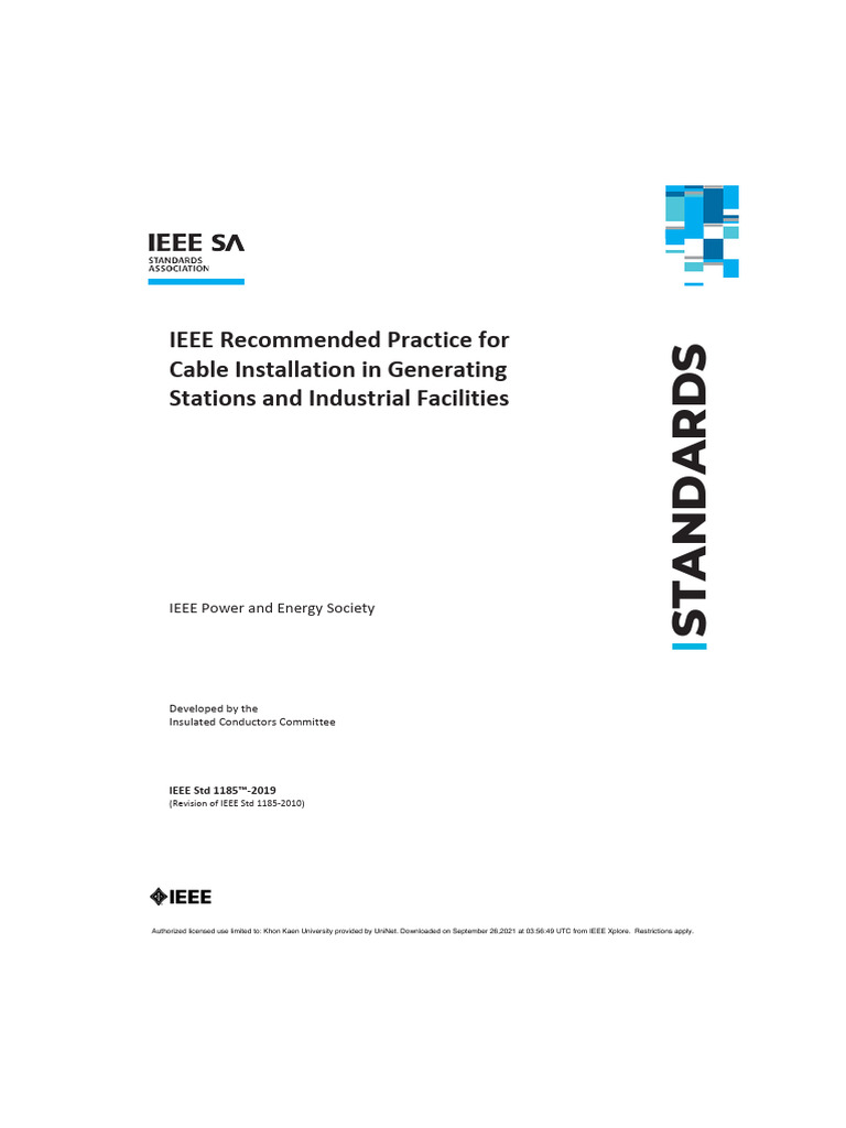 IEEE 1185-2019 Practice for Cable Installation in Generating Stations and Industrial Facilities ...