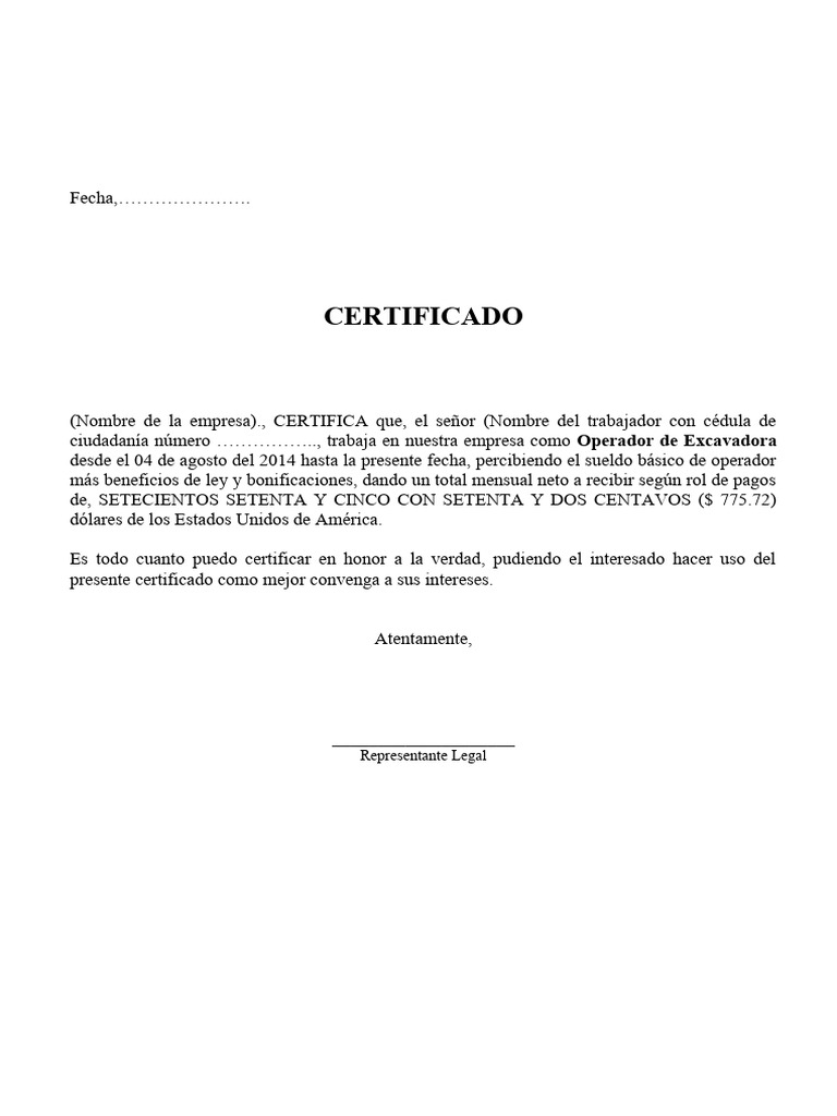 Modelo de Certificado de Ingresos | PDF