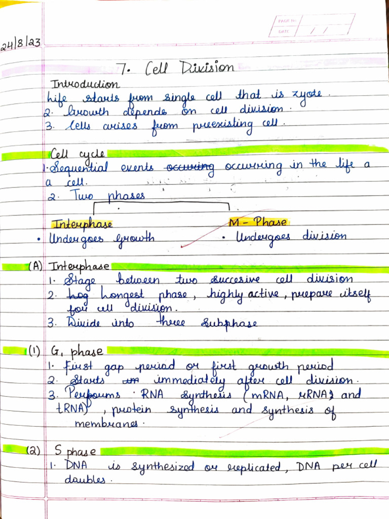 Cell Division 11th Sci Notes | PDF | Anatomy | Histology