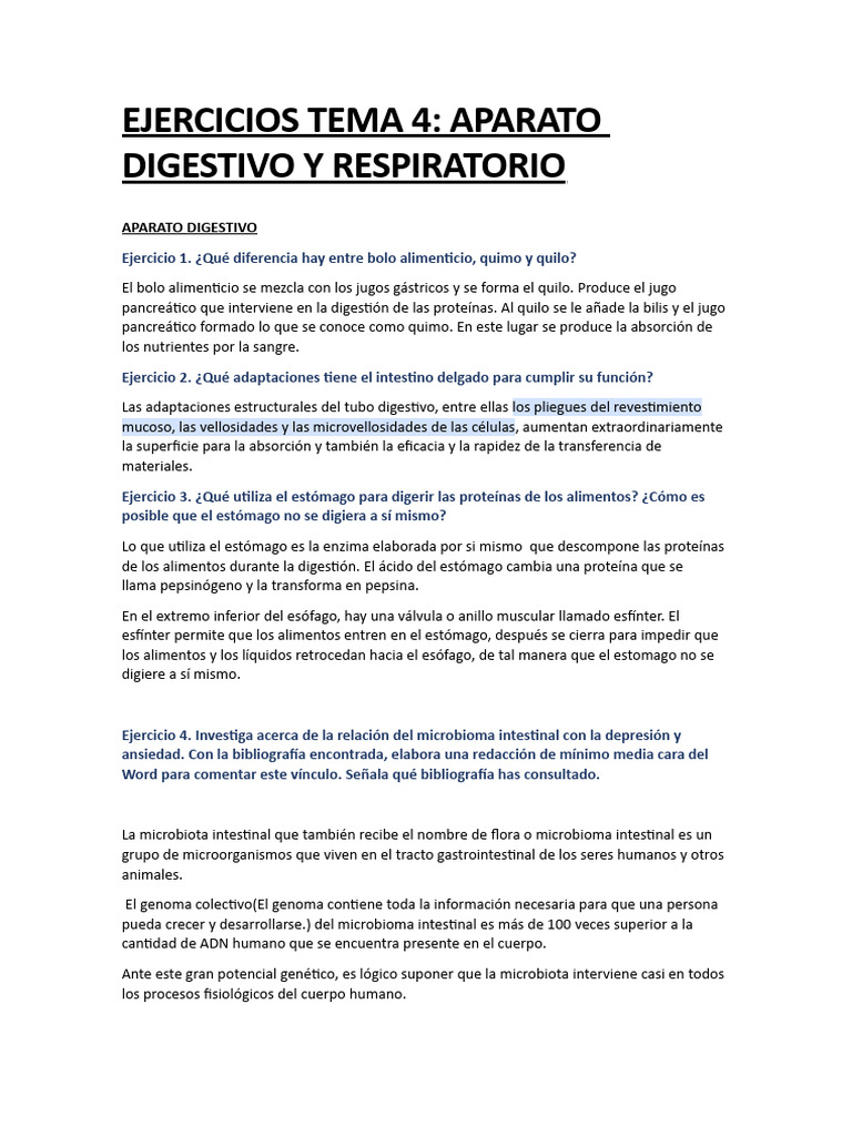Ejercicios Tema 4 | PDF | Digestión | Sistema digestivo humano