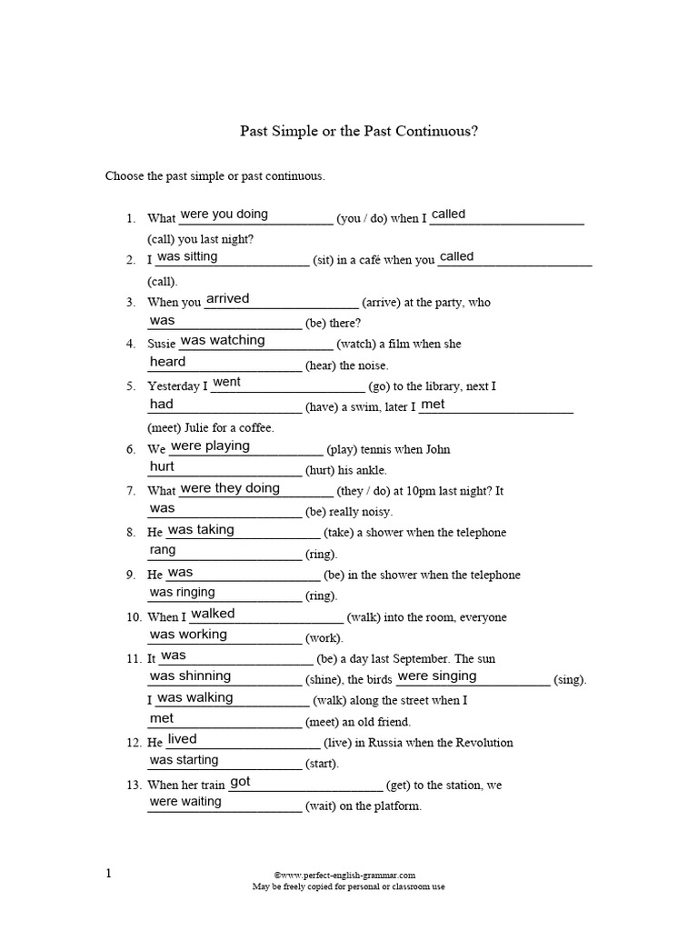 Past Simple vs. Past Continuous Exercises | PDF