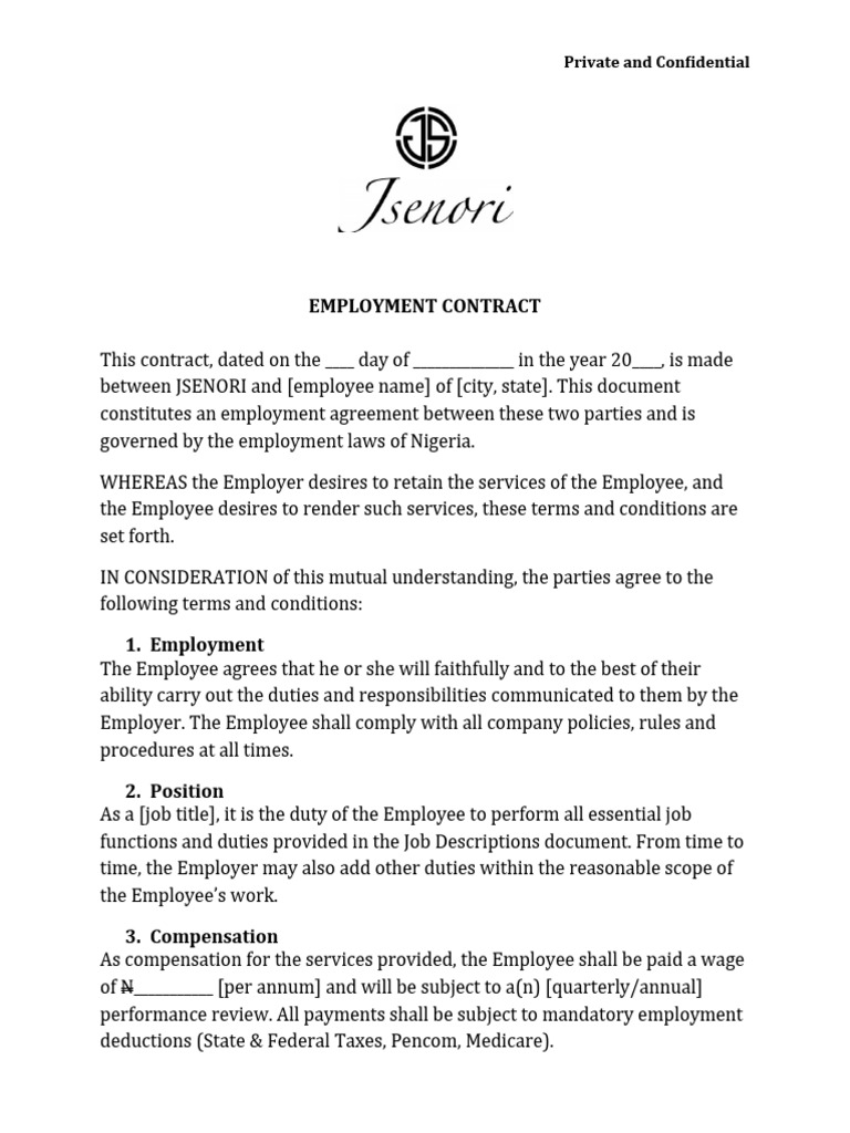 Employee Contract Aggrement Download Free Pdf Employment Justice