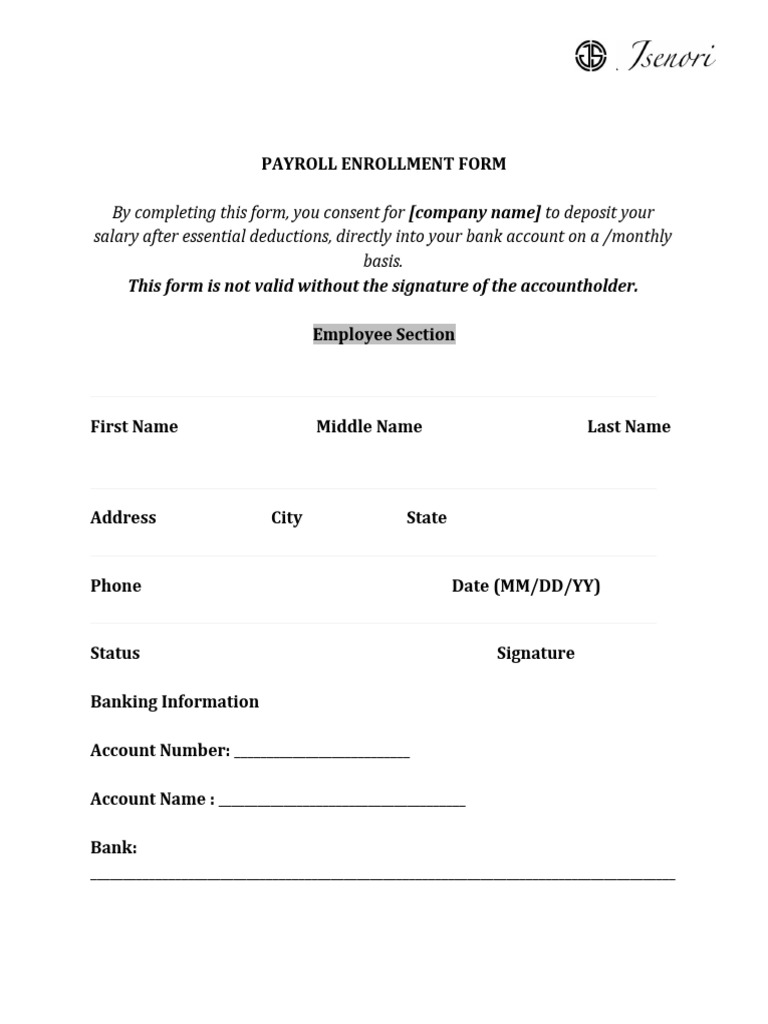 Payroll Enrollment Form for Employees | PDF