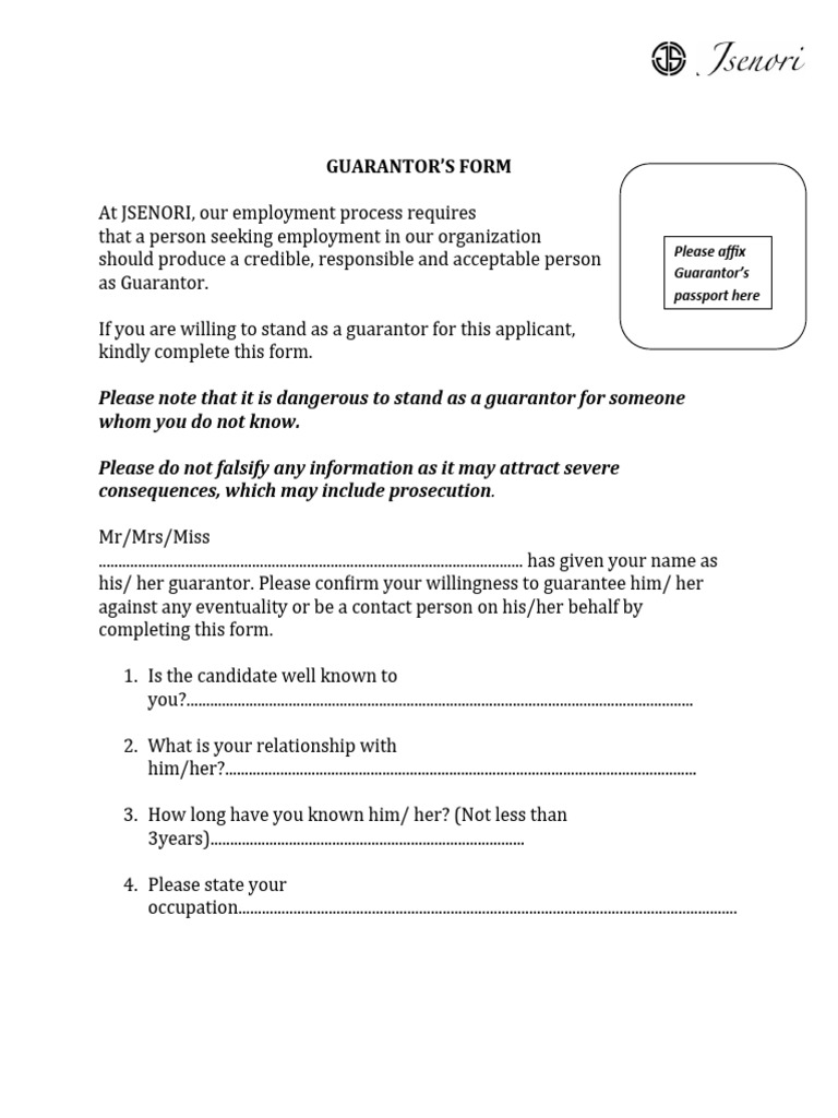 Guarantor's Form | PDF