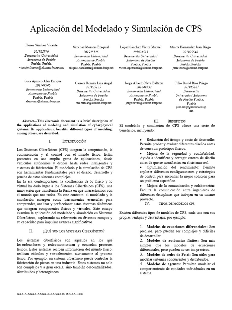 Aplicacion Del Modelado y Simulacion de CPS - E6 | PDF | Simulación | Identificación de ...