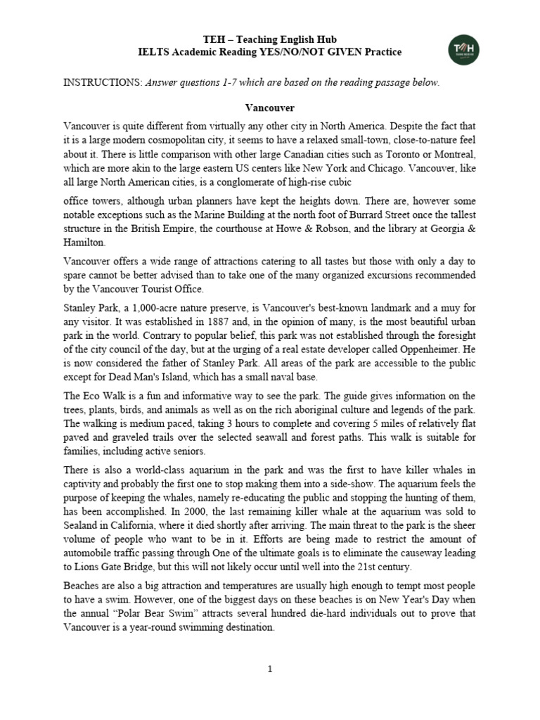 Yes No Not Given Practice 2 | PDF | Vancouver