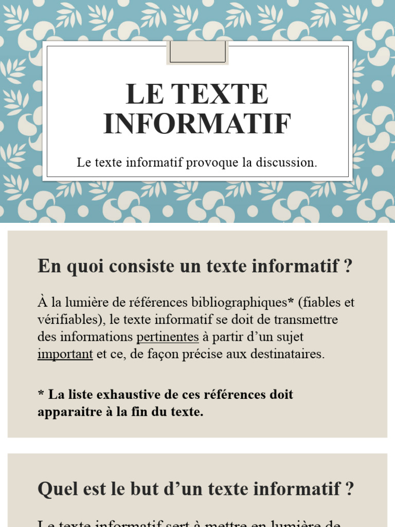Le Texte Informatif | PDF | Nombre grammatical | Genre grammatical