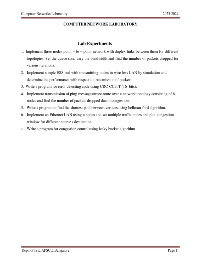 CN Lab Manual 2023 24 | PDF | Network Congestion | Computer Network