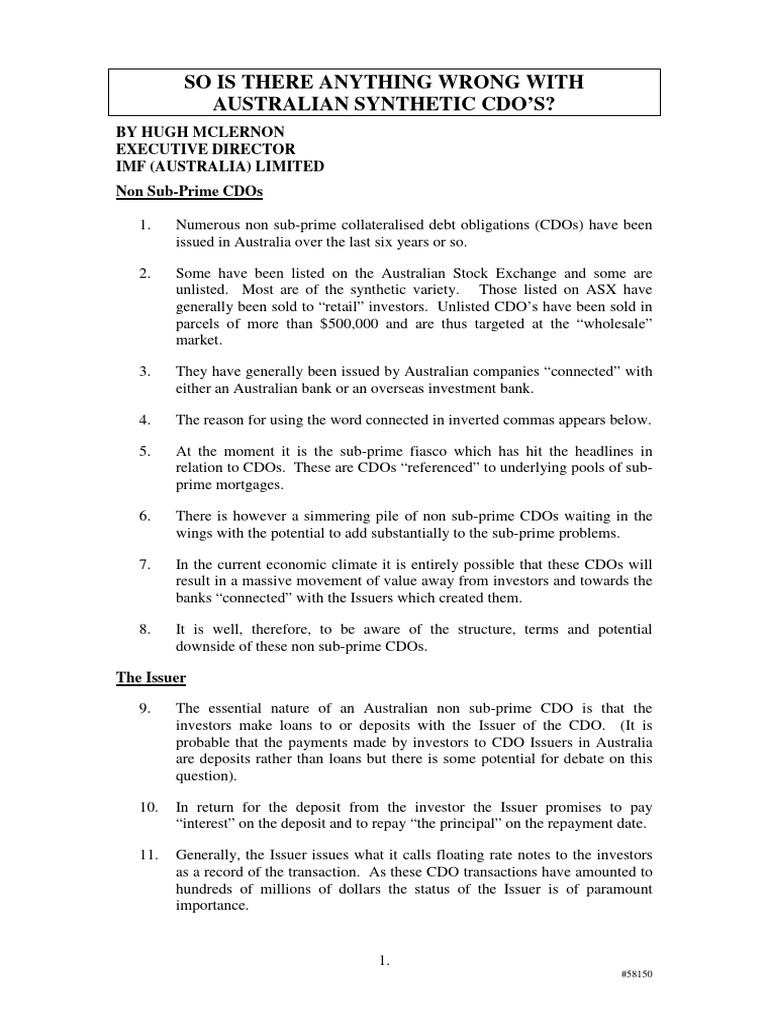 Cdo 1 | PDF | Collateralized Debt Obligation | Credit Default Swap