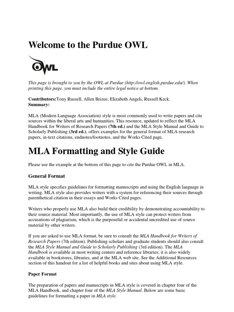 Welcome To The Purdue OW - MLA GuideL | PDF | Foreign Language Studies
