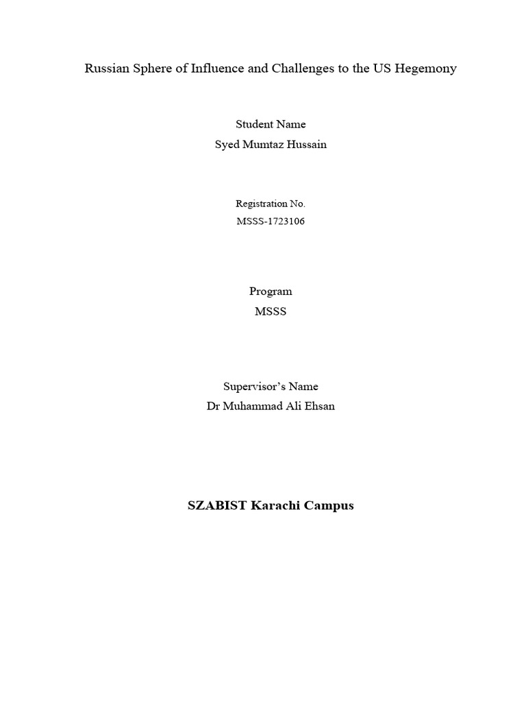 SR Russian Sphere of Influence and Challenges To The US Hegemony | PDF ...