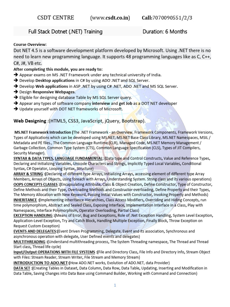 Full Stack Dotnet Training | PDF | Class (Computer Programming) | World Wide Web