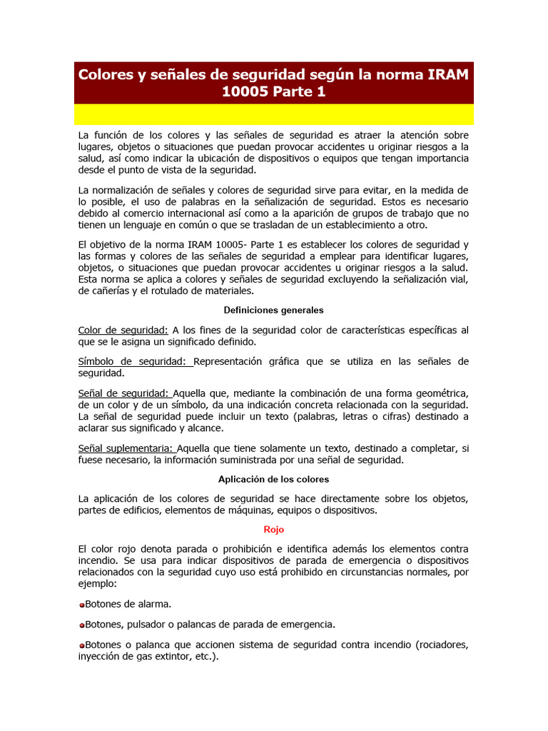 Colores y señales de seguridad según la norma IRAM 10005 | PDF | Color