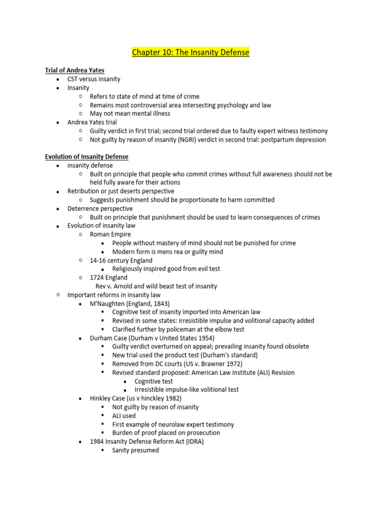 Chapter 10 - Insanity, Psych and Law | PDF | Insanity Defense | Common Law
