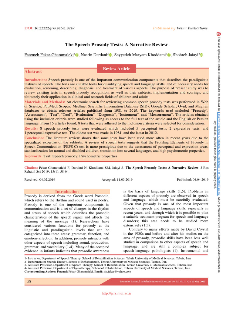 Review of Speech Prosody Tests | PDF | Speech | Communication