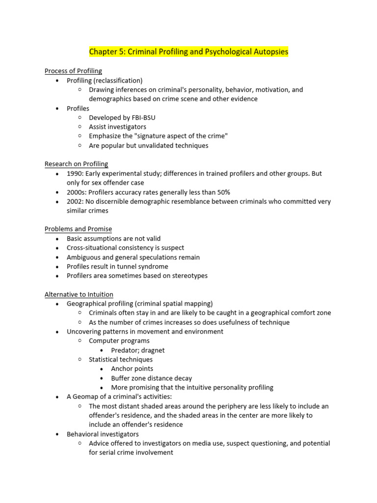 Chapter 5 - Profiling and Autopsies, Psych and Law | PDF | Offender Profiling | Crimes