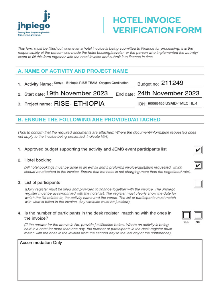 Hotel Invoice Verification Form | PDF | Receipt | Invoice