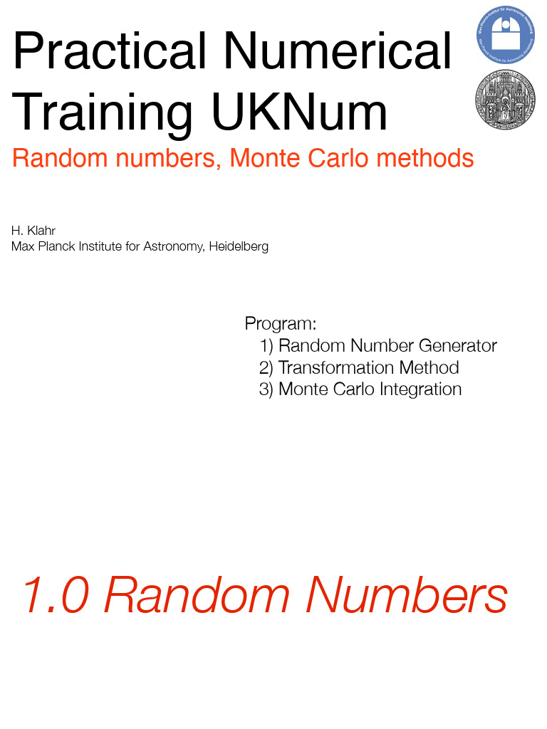 Lecture 09 Randomnumbers | PDF | Randomness | Logarithm