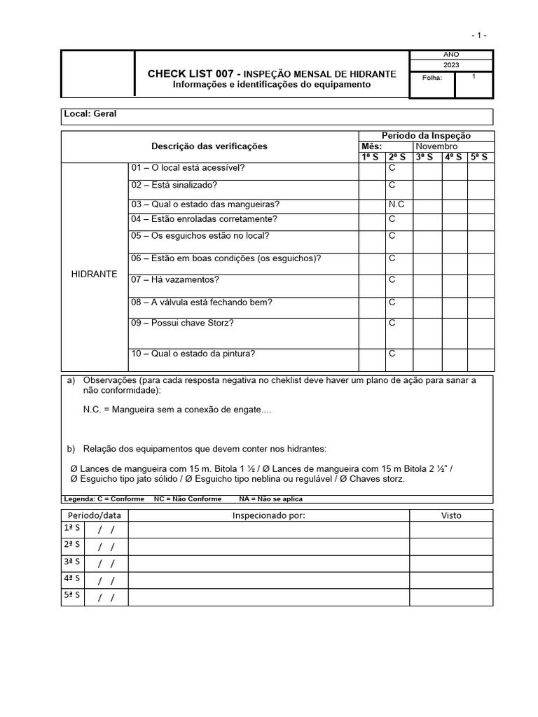 Checklist 002 - Inspeção Mensal Dos Hidrantes 4 | PDF