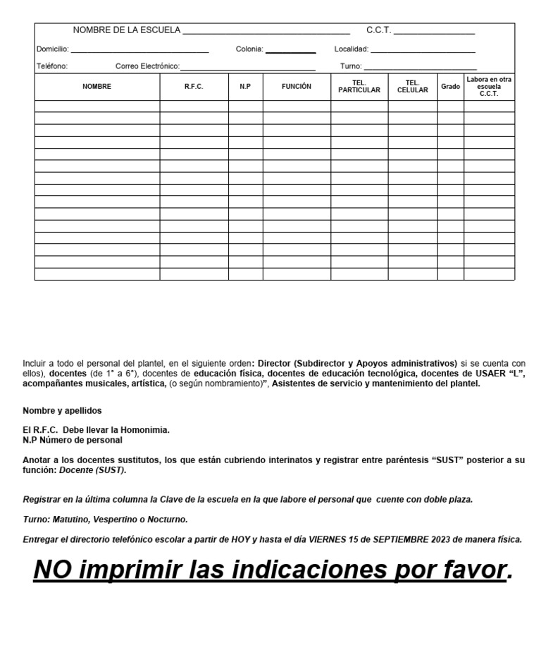 Formato de Directorio 2023-2024 | PDF