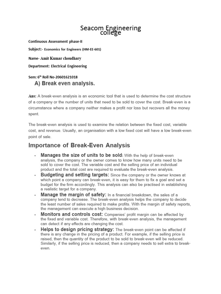 Break-Even Analysis for Engineers | PDF | Margin (Finance) | Economies