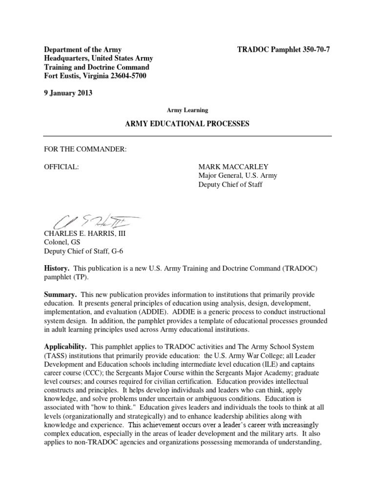TRADOC Pamphlet 350-70-7 Army Educational Processes (2013) | PDF ...