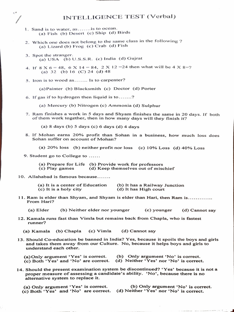 Psychology Intelligence Test | PDF