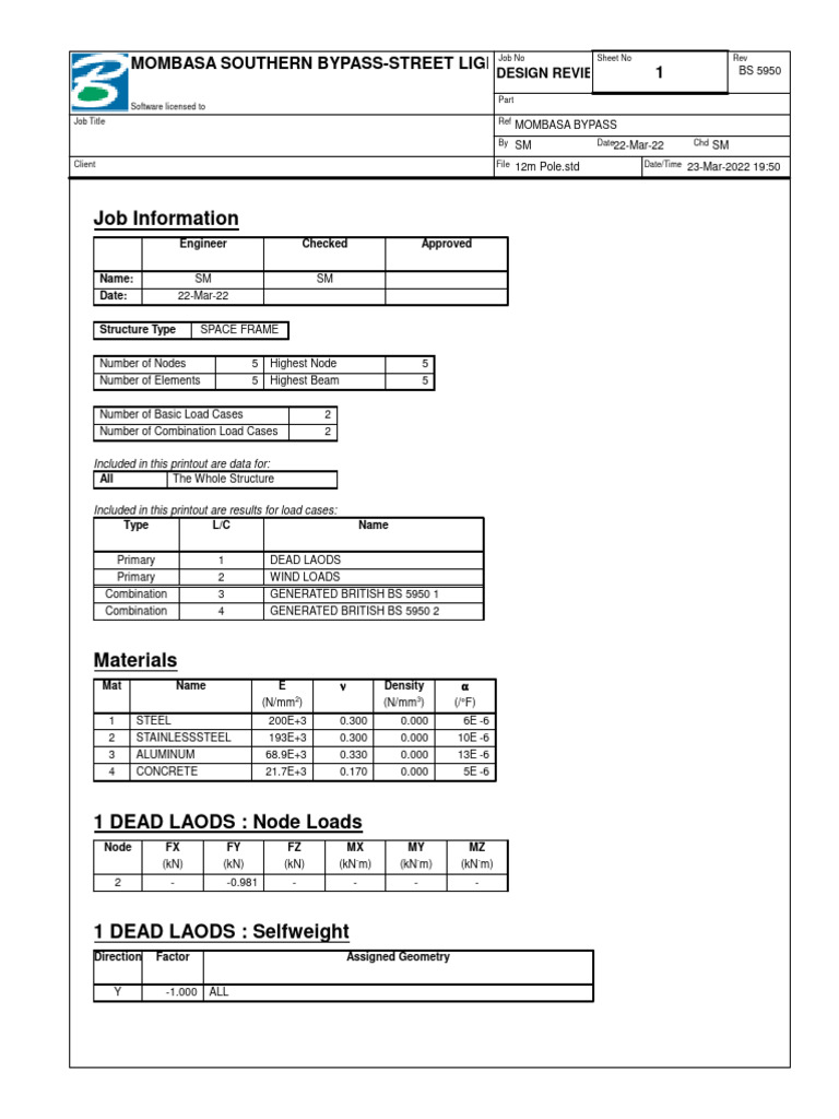 Calcs 12M Pole | PDF | Beam (Structure) | Applied And Interdisciplinary ...