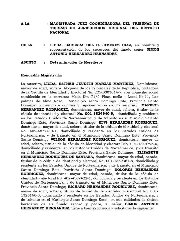 Instancia Determinacion de Herederos | PDF | República Dominicana ... Instancia Determinacion de Herederos | PDF | República Dominicana ...