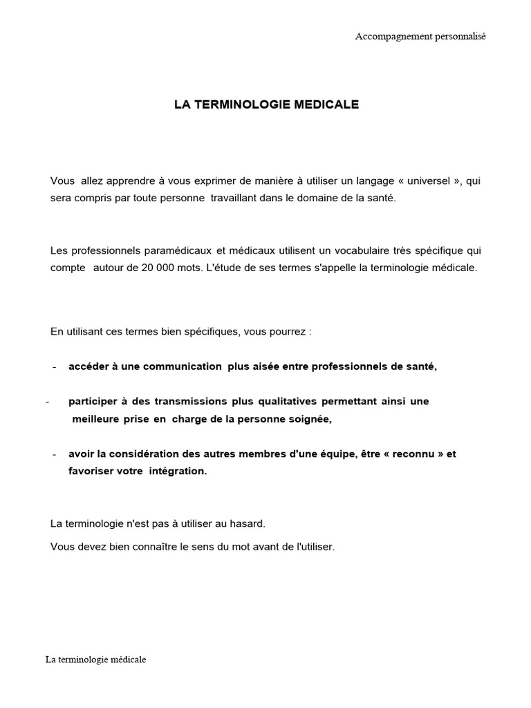 Terminologie Médicale Essentielle | PDF