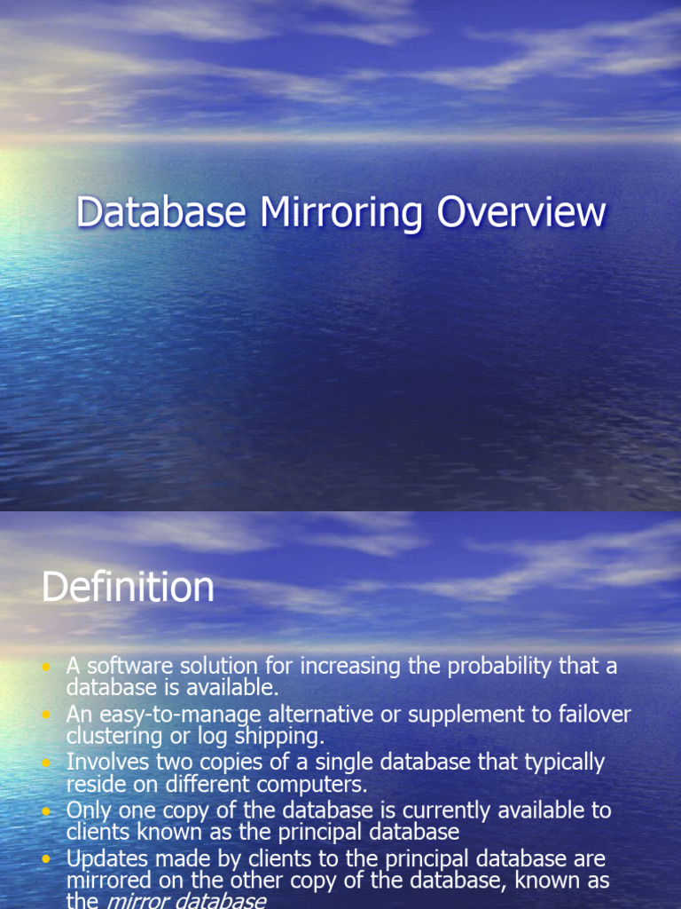 Database Mirroring Overview Pdf Databases Server Computing 2768