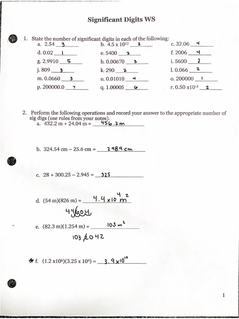 Significant Digits WS | PDF | Significant Figures | Mathematics