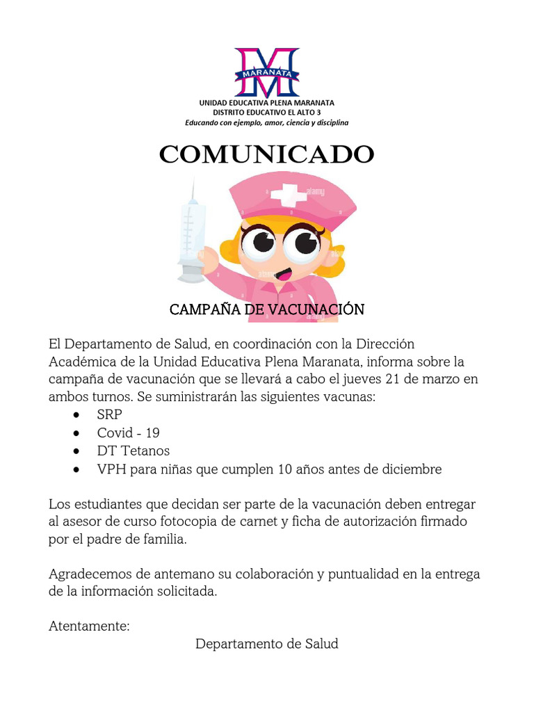 Comunicado - Campaña de Vacunacion | PDF