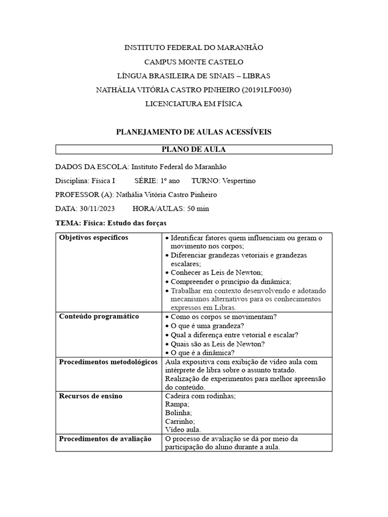 PLano de aula - libras | PDF