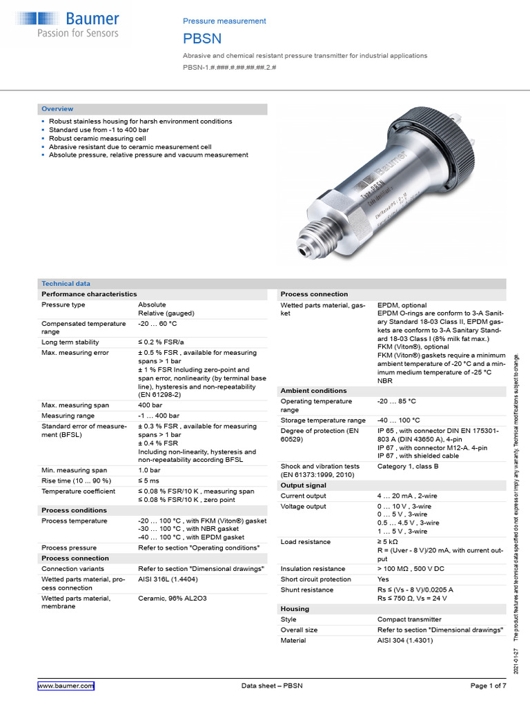Baumer PBSN EN 20210127 DS | PDF | Electrical Resistance And ...