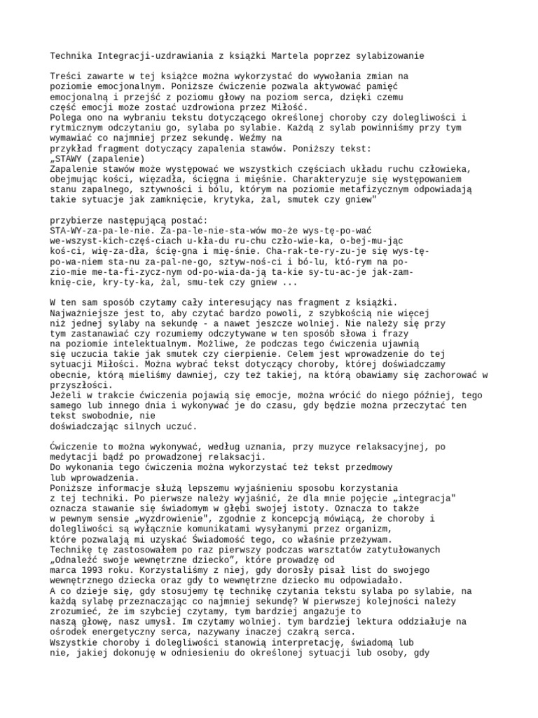 Technika Integracji-Uzdrawiania Z Książki Martela Poprzez Sylabizowanie | PDF