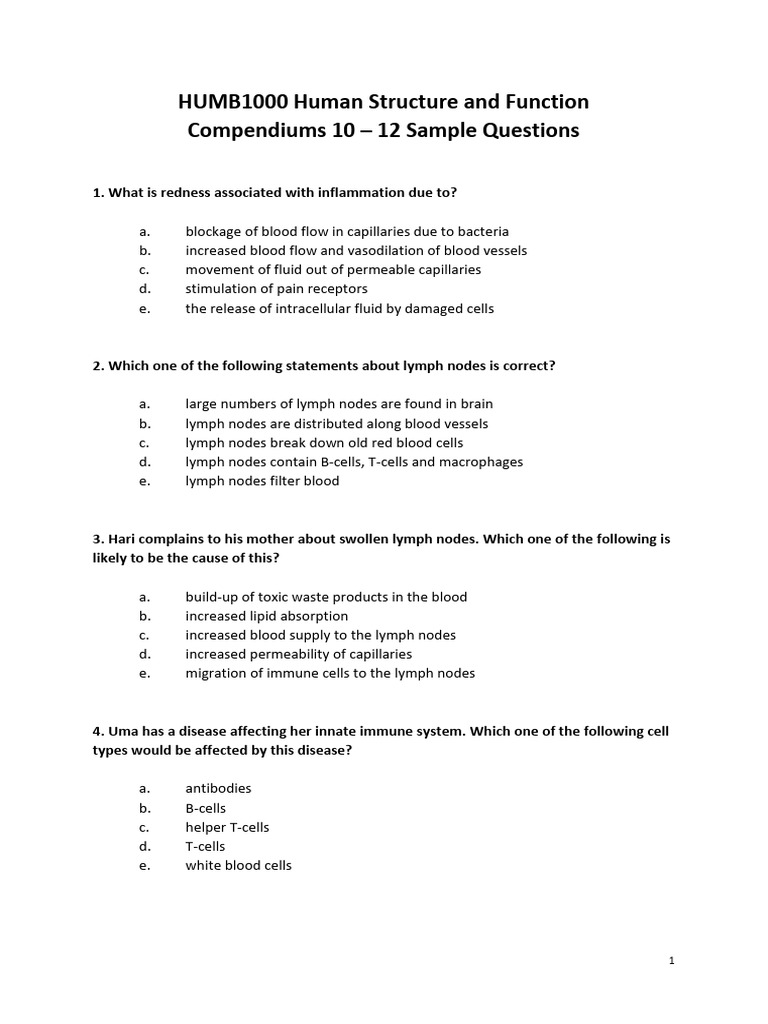 C10 and C12 Sample Questions | PDF | Immune System | Pituitary Gland