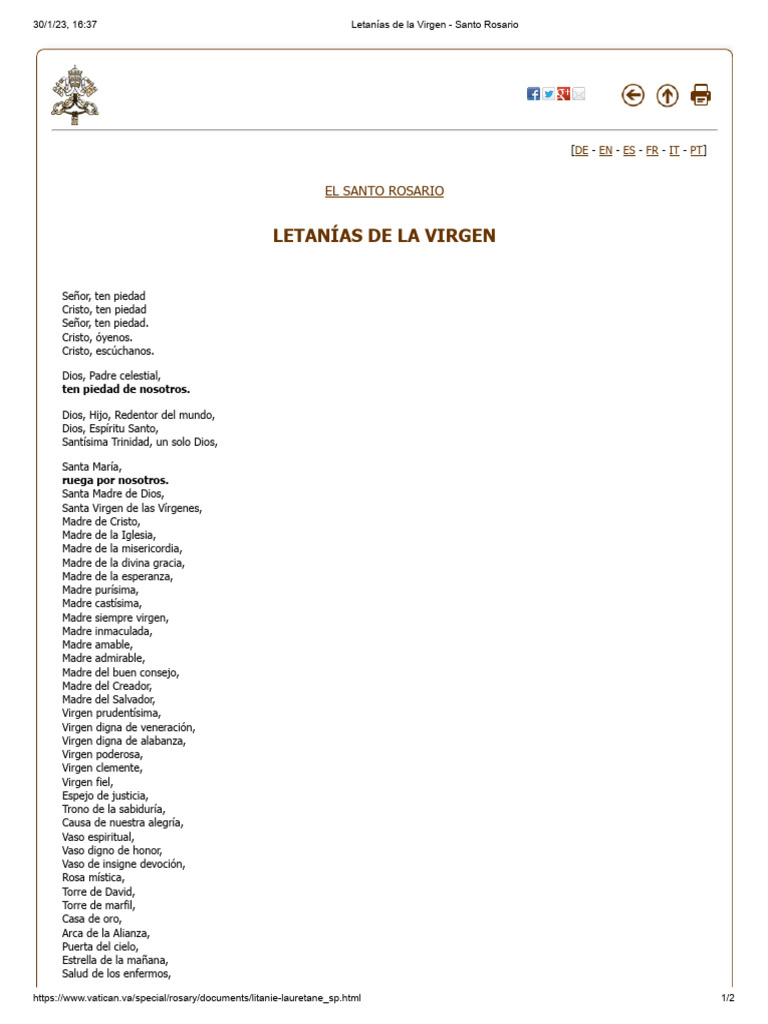 Letanías de La Virgen - Santo Rosario | PDF | María, madre de Jesús ...