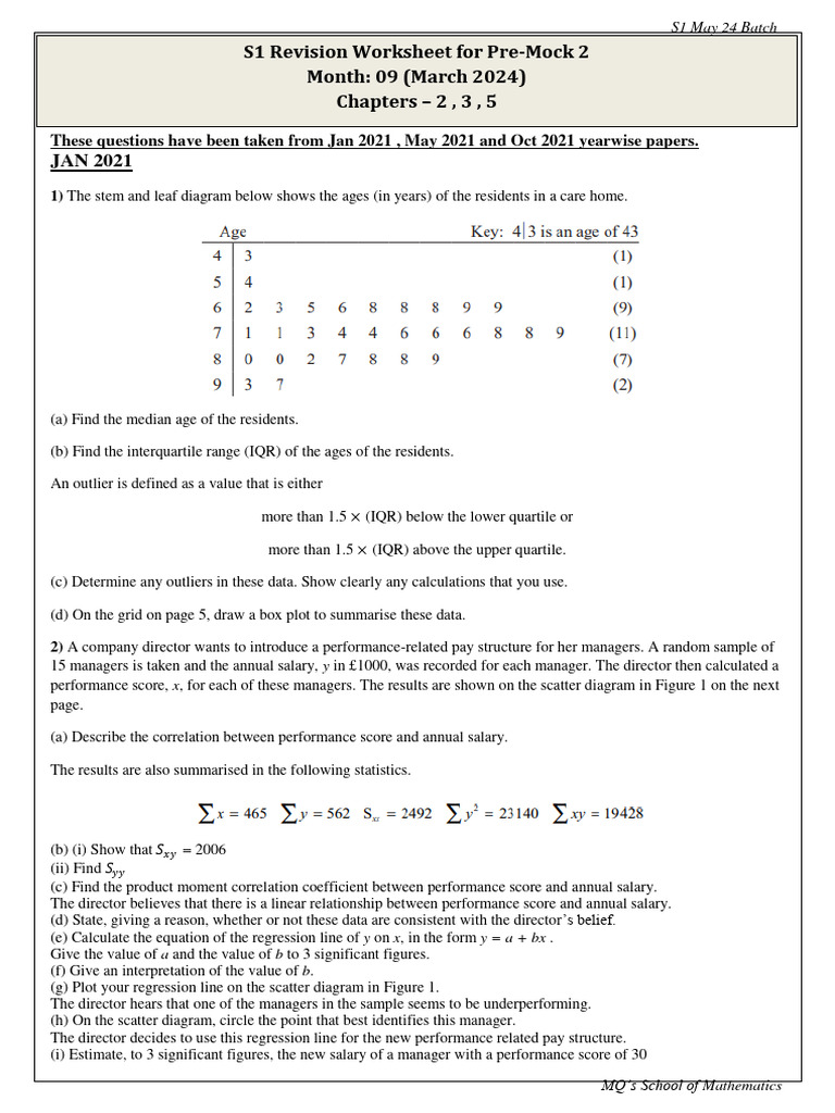S1 Revision Worksheet For Pre-Mock 2 Month: 09 (March 2024) Chapters - 2, 3, 5 | PDF ...