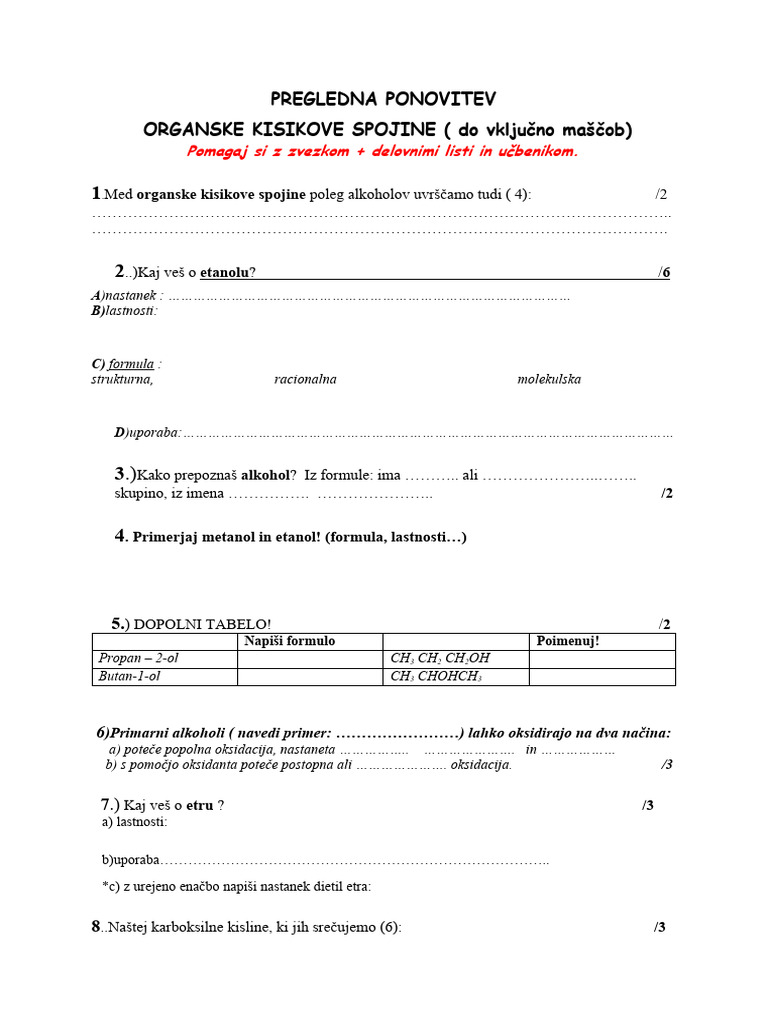 Org. Ospojine - Naloge + Rešitve Jan22 | PDF