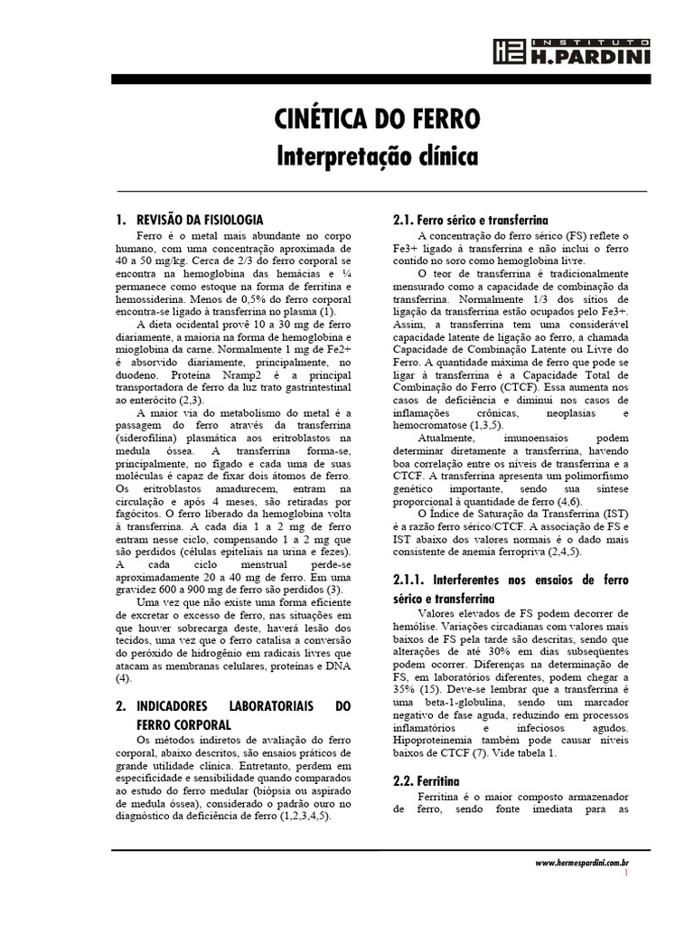 Cinética e Indicadores do Ferro Corporal | PDF | Ferro | Medicina Clínica