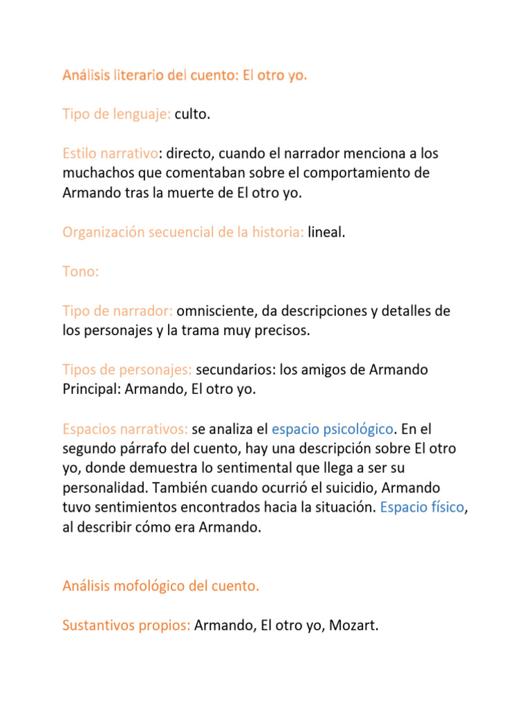 Análisis del cuento "El otro yo" | PDF
