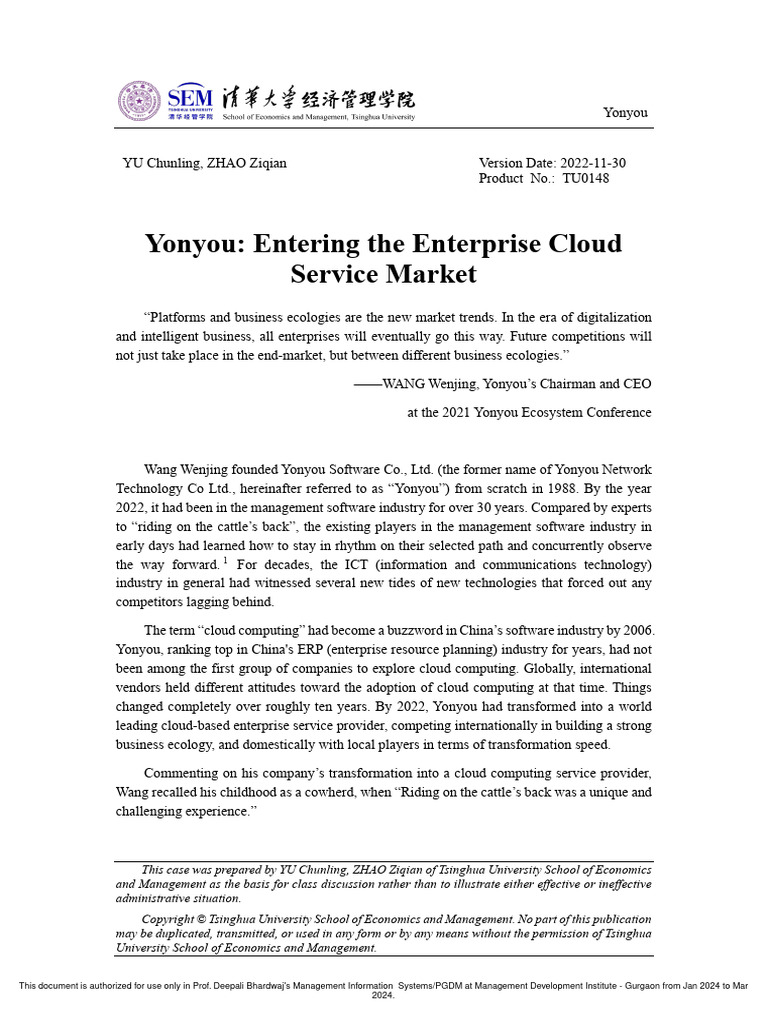 Yonyou Entering the Enterprise Cloud Service Market | PDF | Cloud Computing | Enterprise ...