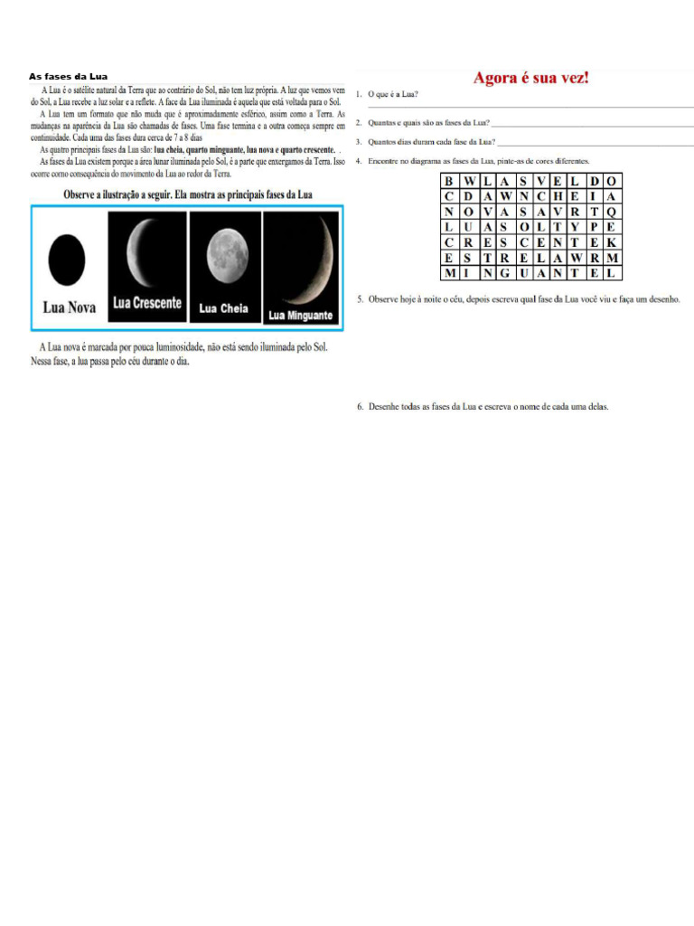 As Fases Da Lua 6º Ano | PDF
